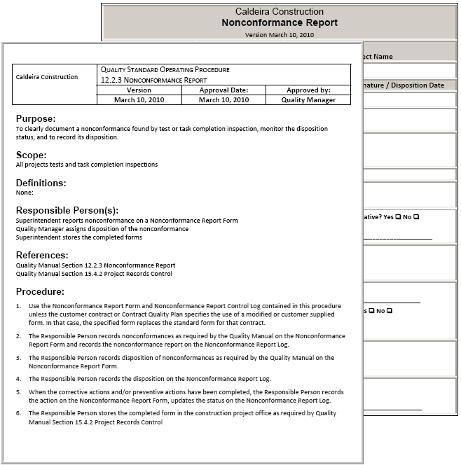Standard Operating Procedures For Nonconformances